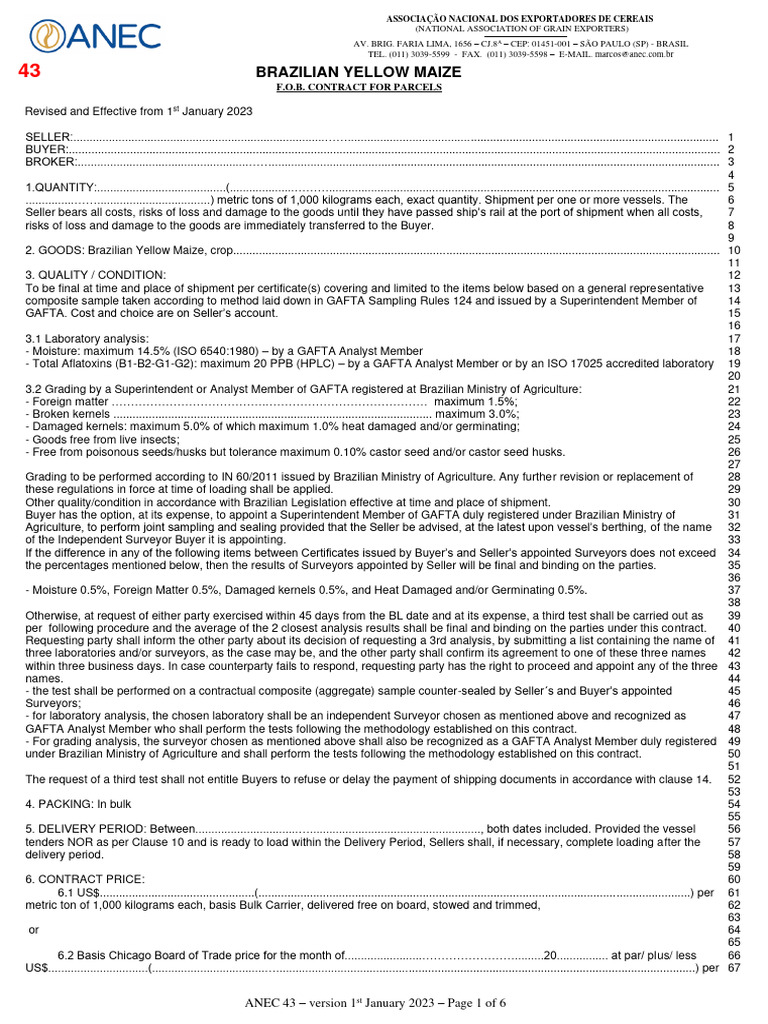 ANEC 43: Brazilian Yellow Maize Contract | PDF | Futures Contract ...
