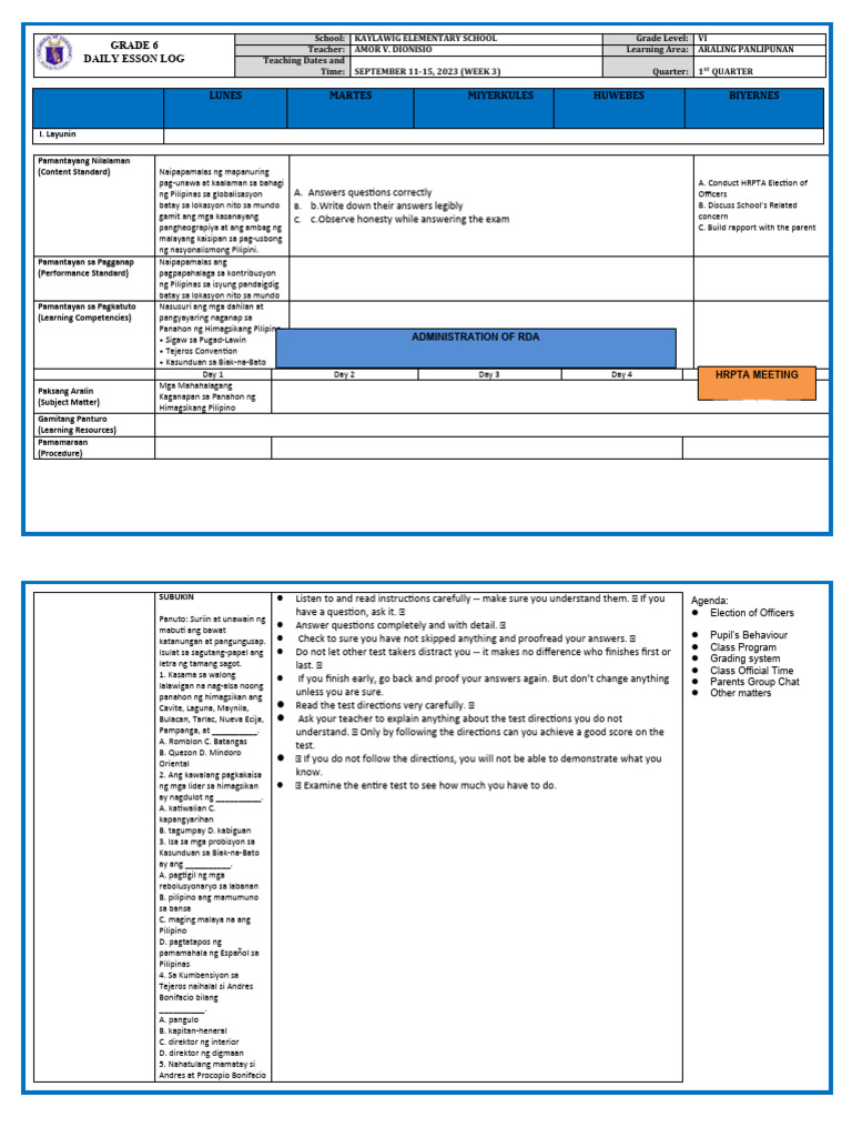 Grade 6 DLL Week 3 Overview | PDF