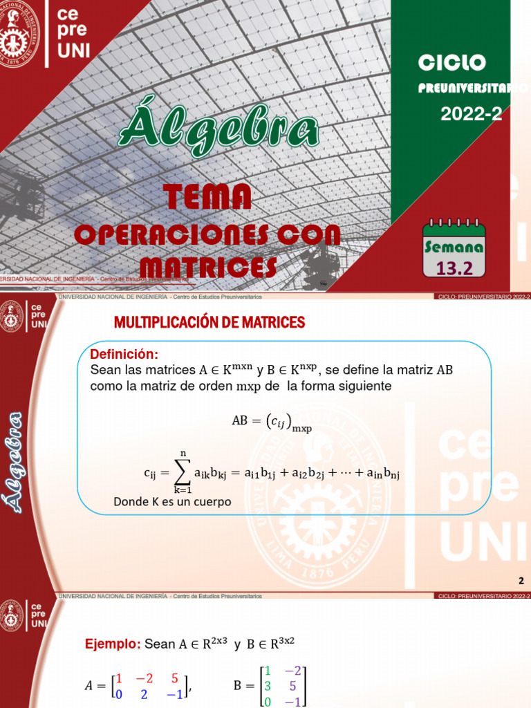 S13.2 - OPERACIONES CON MATRICES | PDF | Matriz (Matemáticas) | Física Matemática