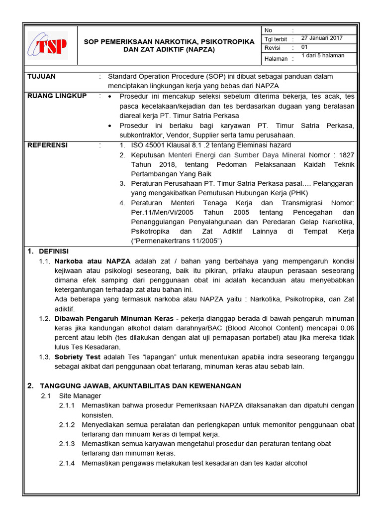 SOP-Pemeriksaan NAPZA - Rev | PDF