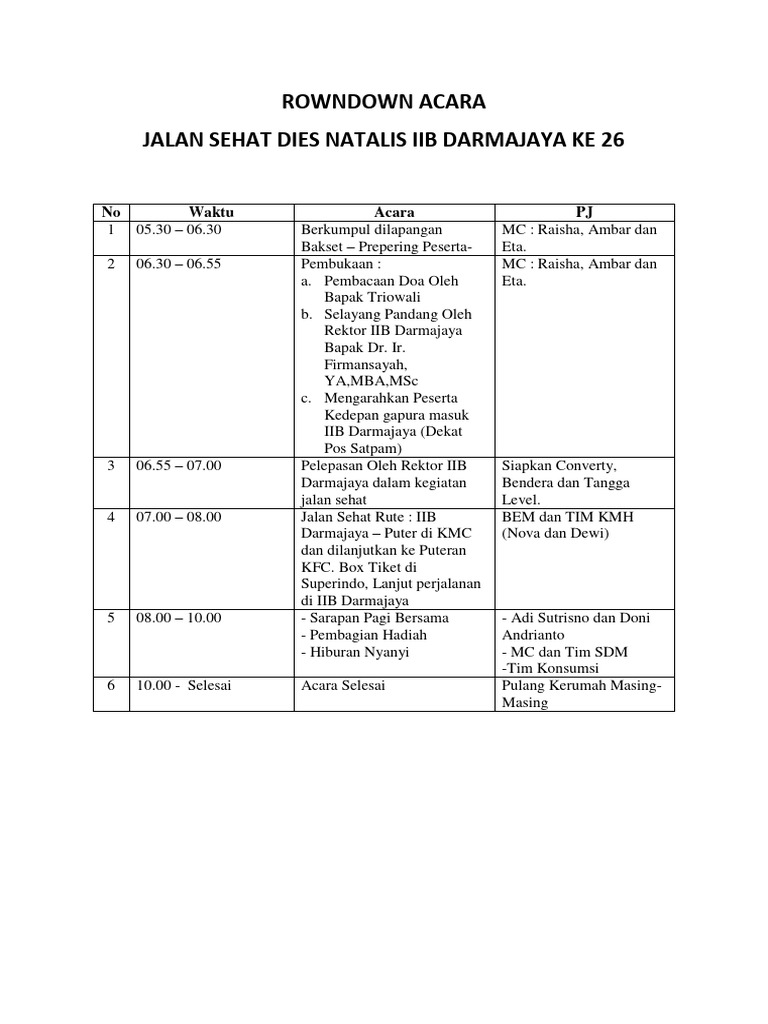 Rowndown Acara Jalan Sehat | PDF