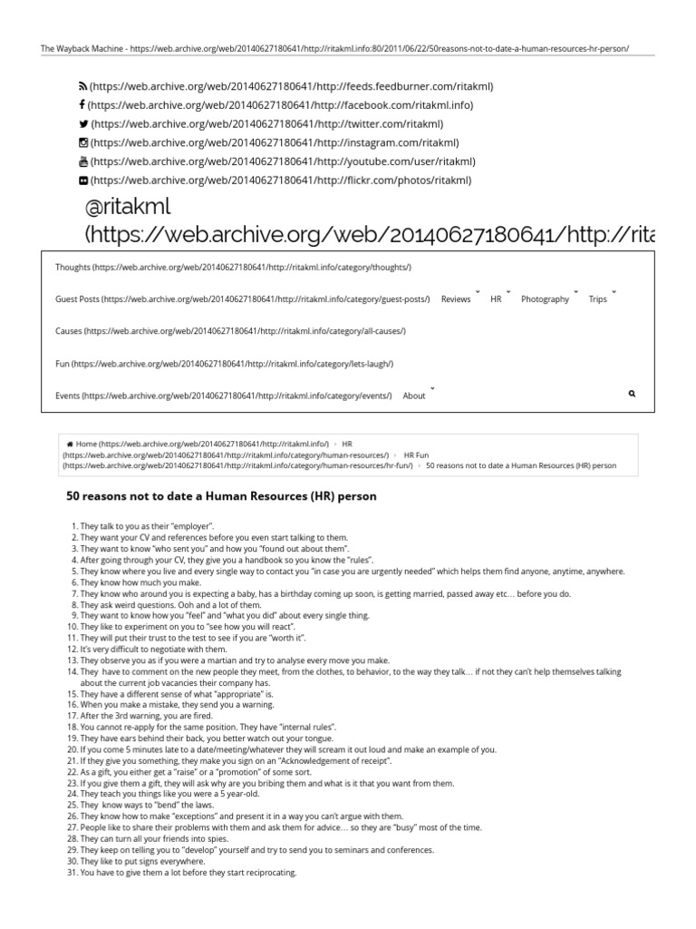 50 reasons not to date a Human Resources (HR) person - @ritakml | PDF ...