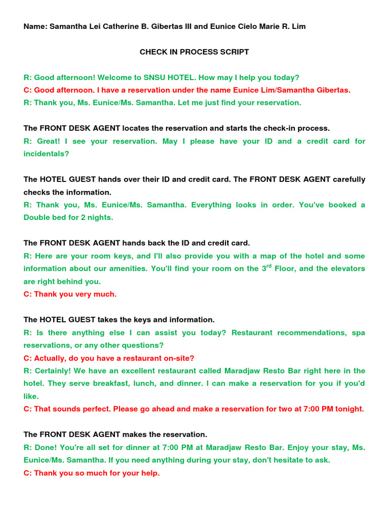 Check in Process Script... | PDF