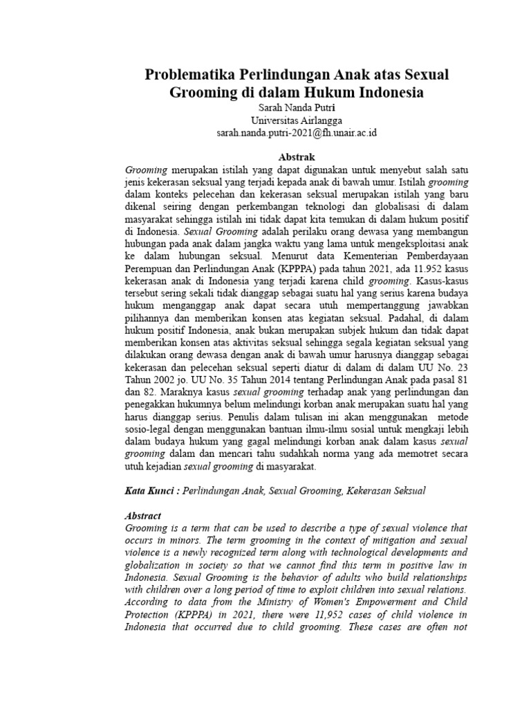 Problematika Perlindungan Anak Atas Sexual Grooming Di Dalam Hukum ...