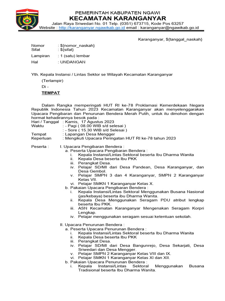 Draft Surat Undangan Upacara Hut | PDF