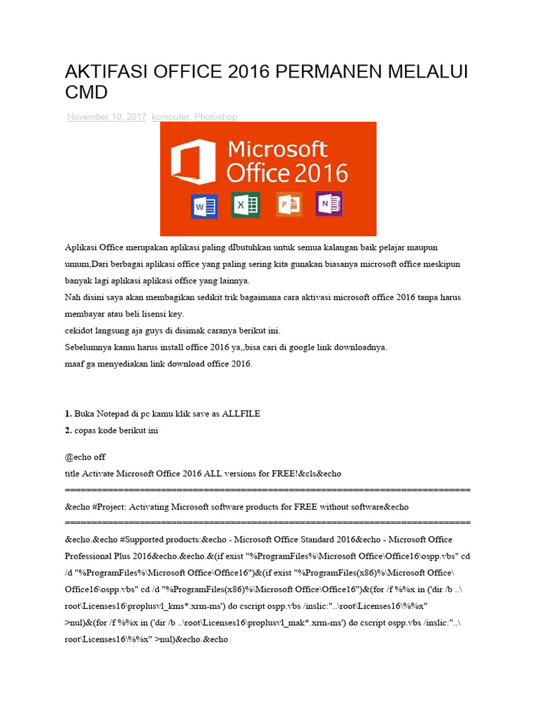 Aktifasi Office 2016 Permanen Melalui CMD | PDF | Software | System Software