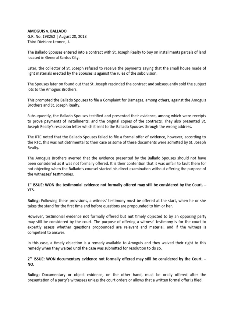 Amoguis v. Ballado REPORT | PDF | Witness | Testimony