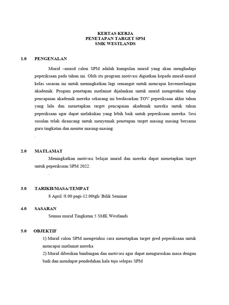 KERTAS KERJA Penetapan Target SPM | PDF