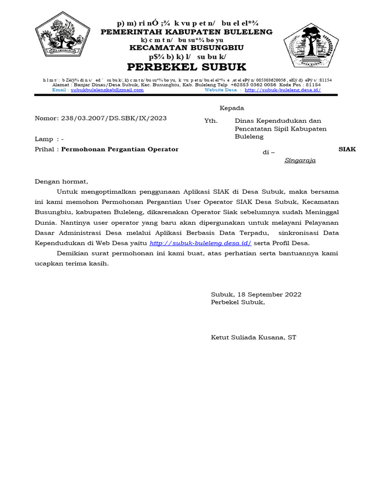 Permohonan Pergantian Operator SIAK | PDF