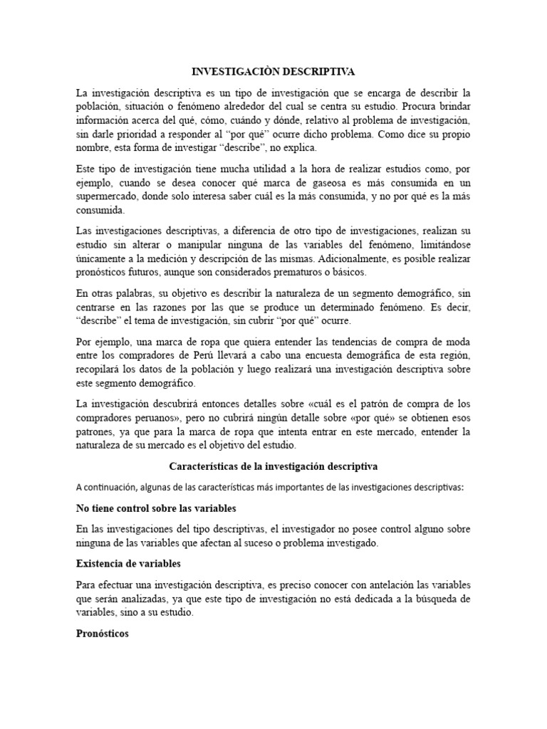 Investigación Descriptiva | PDF | Caso de estudio | Metodología de encuesta