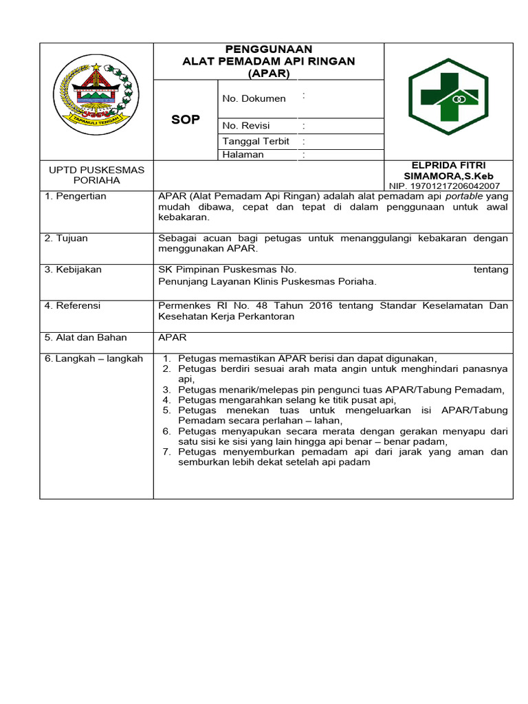 1.4.5 EP 1 SOP Penggunaan APAR FIX | PDF
