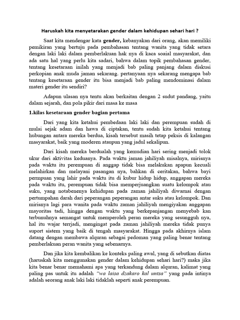 Haruskah Kita Menggunakan Gender Dalam Kehidupan Sehari Hari | PDF Haruskah Kita Menggunakan Gender Dalam Kehidupan Sehari Hari | PDF