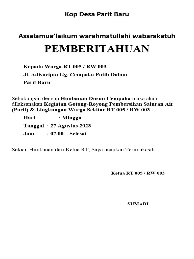 Surat Himbauan Gotong Royong | PDF