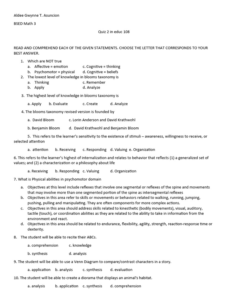 Quiz 2FIN in Educ 108 | PDF | Disability | Cognitive Science
