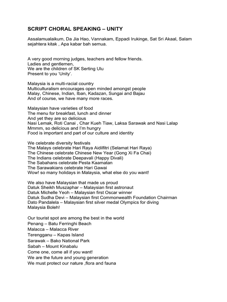 Script Choral Speaking | PDF | Malaysia | Asia