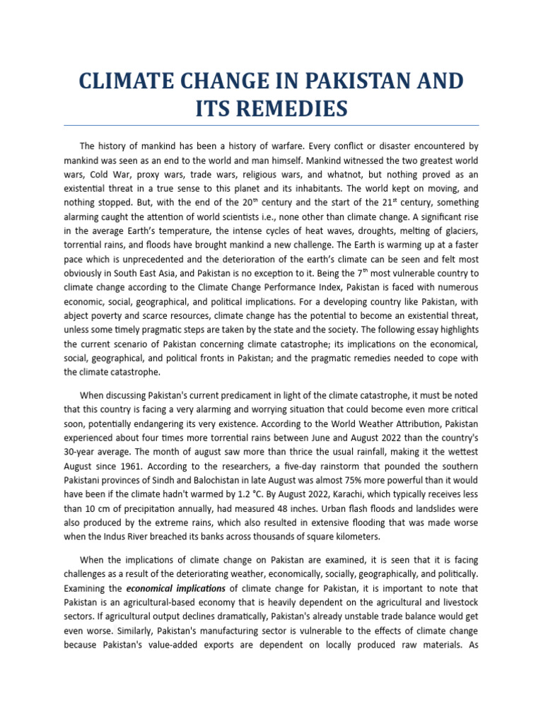 Climate Change in Pakistan and Its Remedies Umt | PDF | Climate Change ...