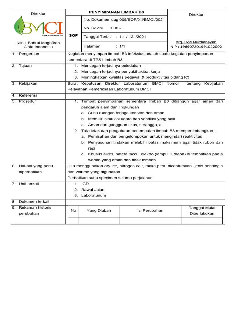 SOP Penyimpanan Limbah B3 | PDF