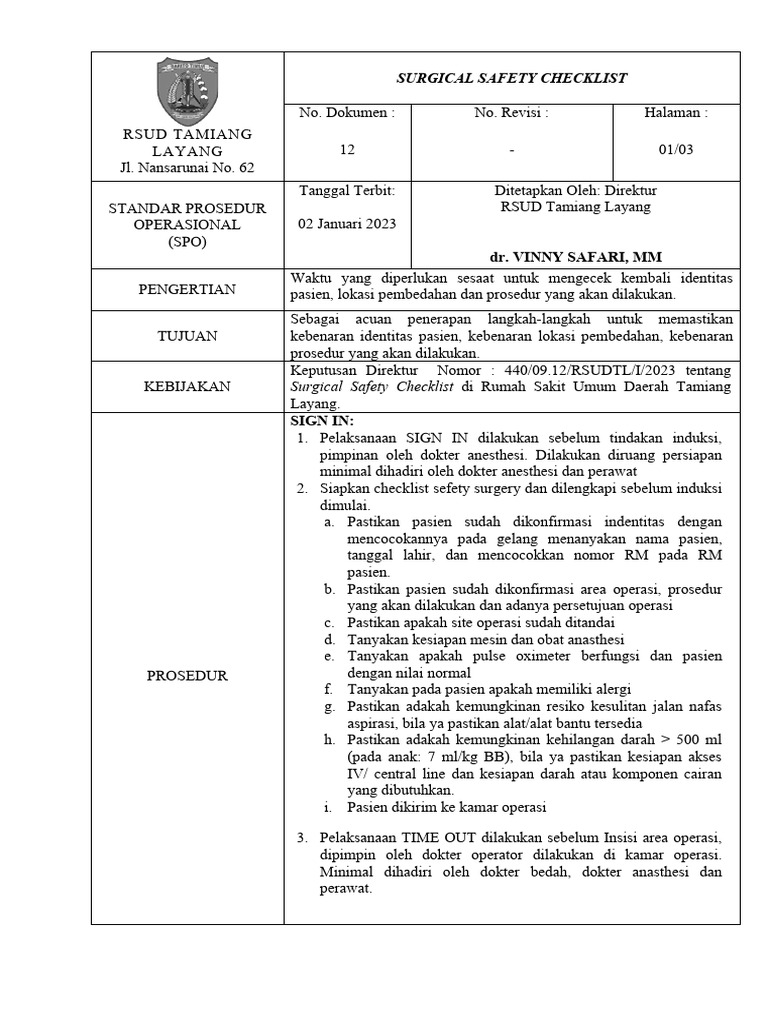 SPO Surgical Safety Checklist | PDF