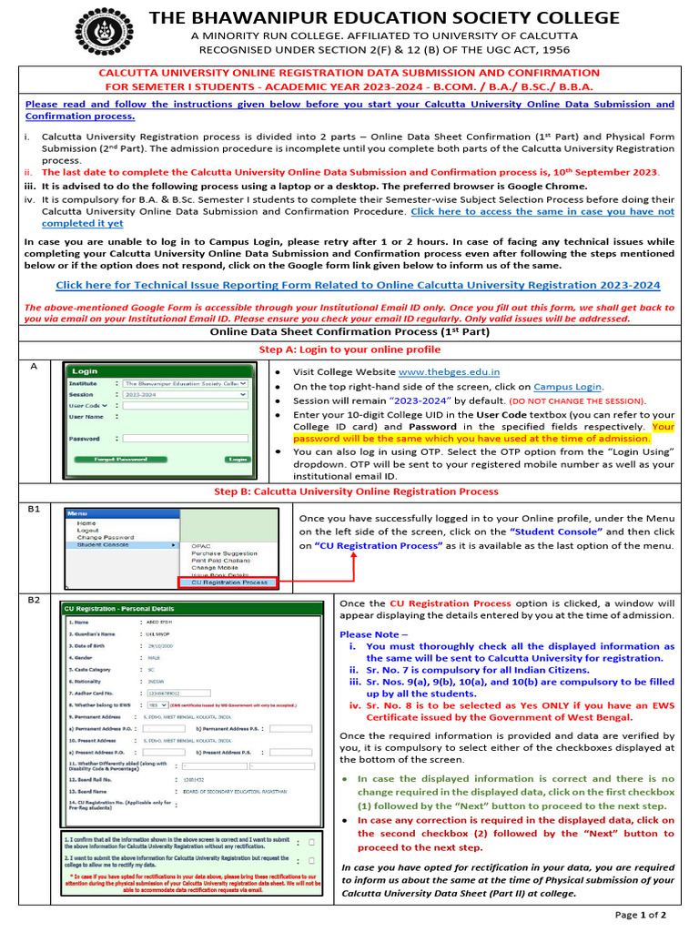CU REG PROCESS 2023 24 BCOM BA. B.SC - BBA Ver 4 | PDF | Login | Cyberspace