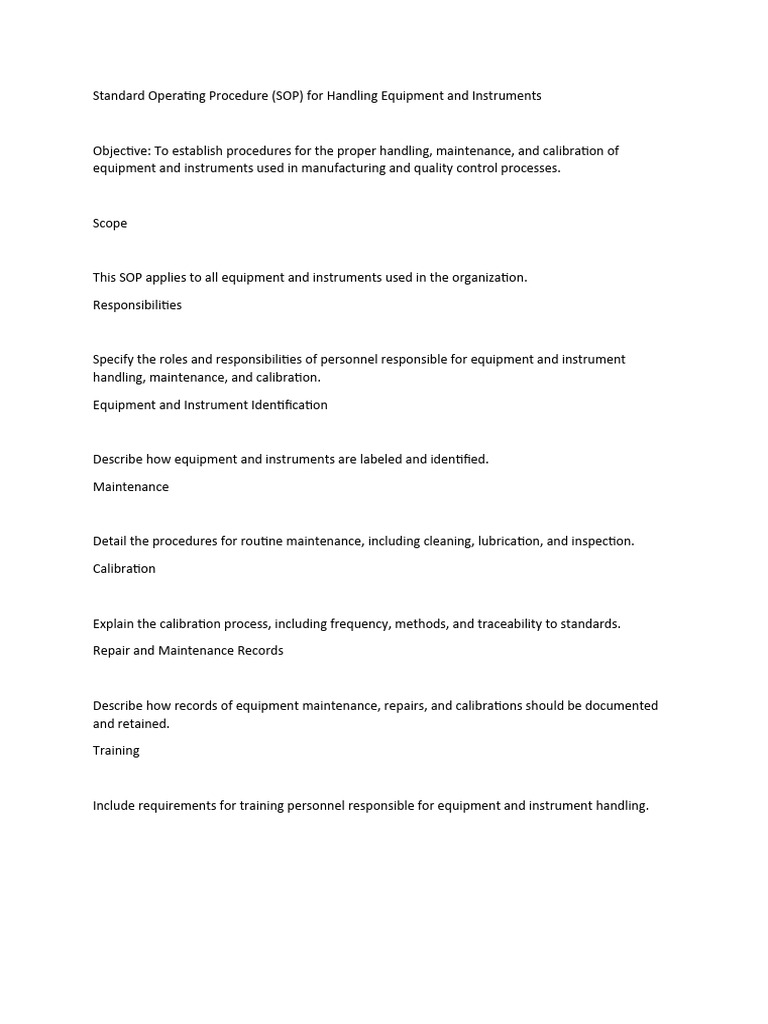Sop For Handling of Equipments & Instruments | PDF