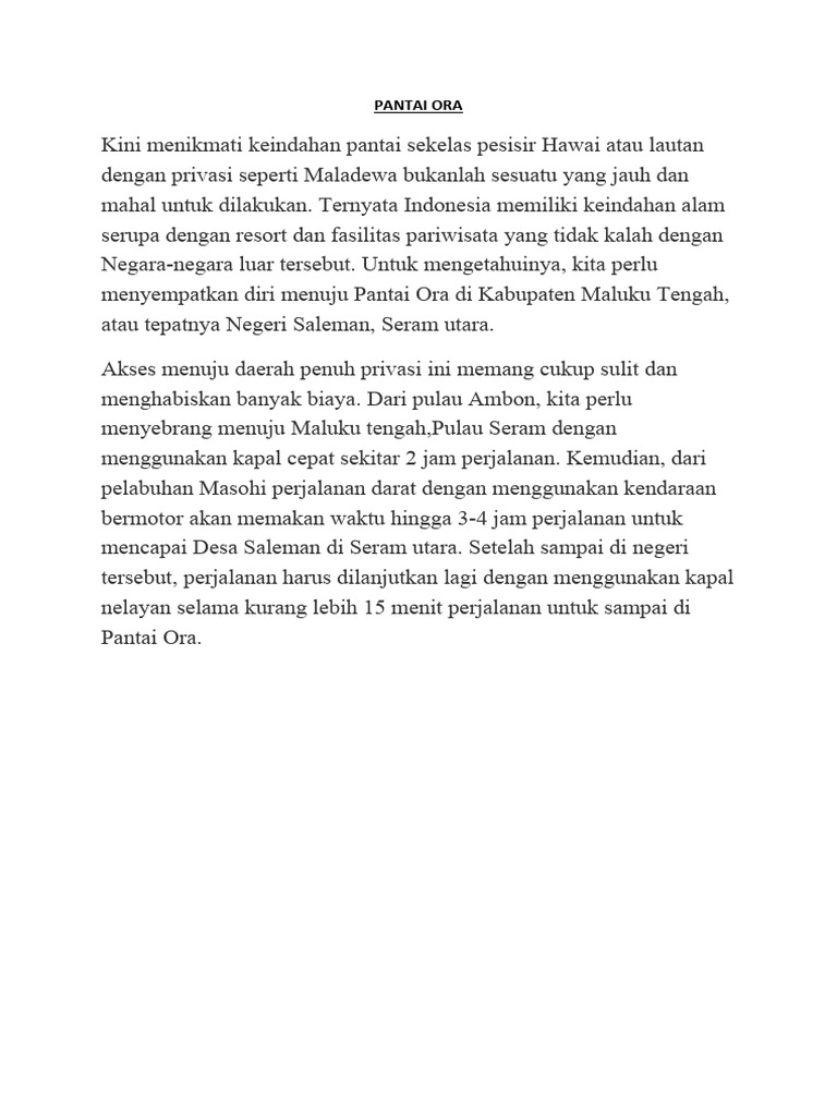 Teks Deskripsi Pantai Ora | PDF