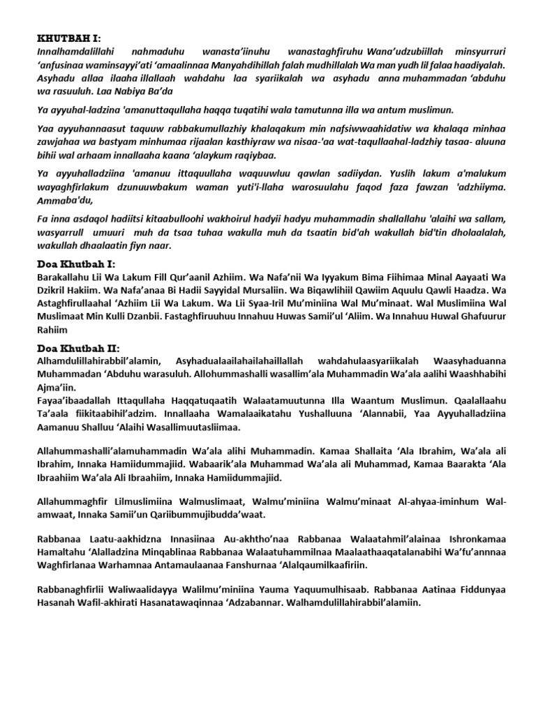 Doa Khutbah I Dan Ii Baru | PDF
