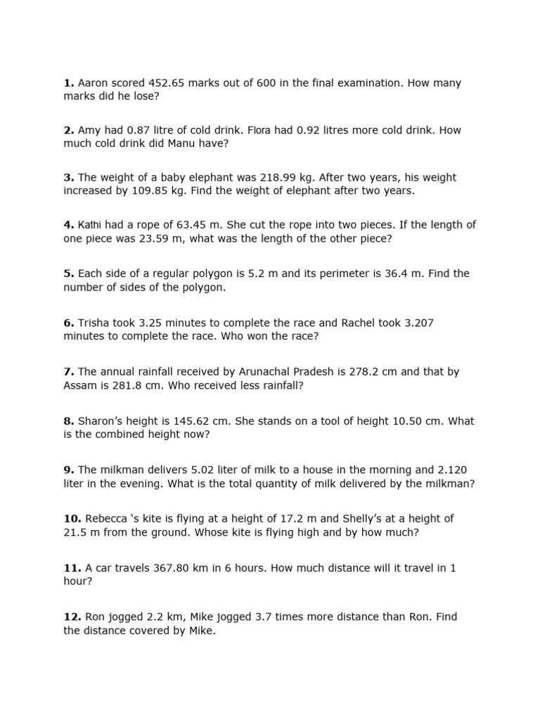 Fractions, Decimal Word Problems | PDF