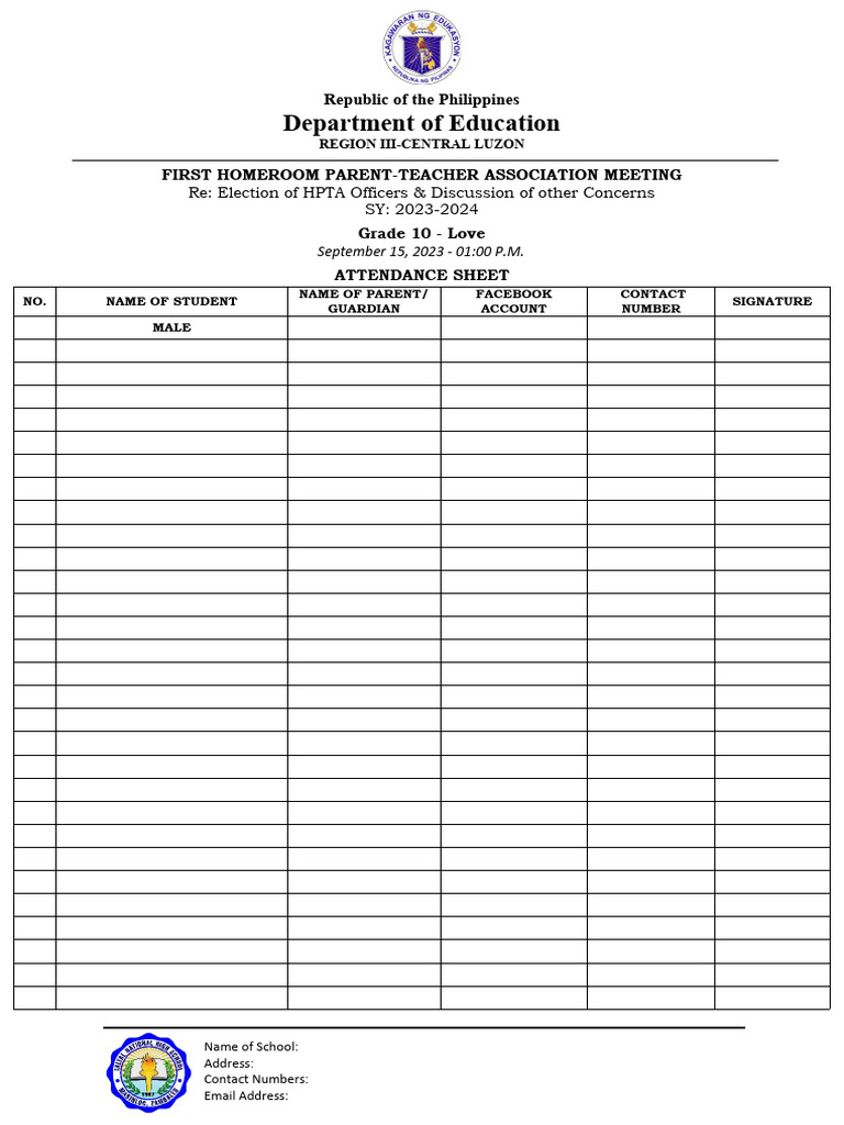 Attendance Parents Meeting | PDF