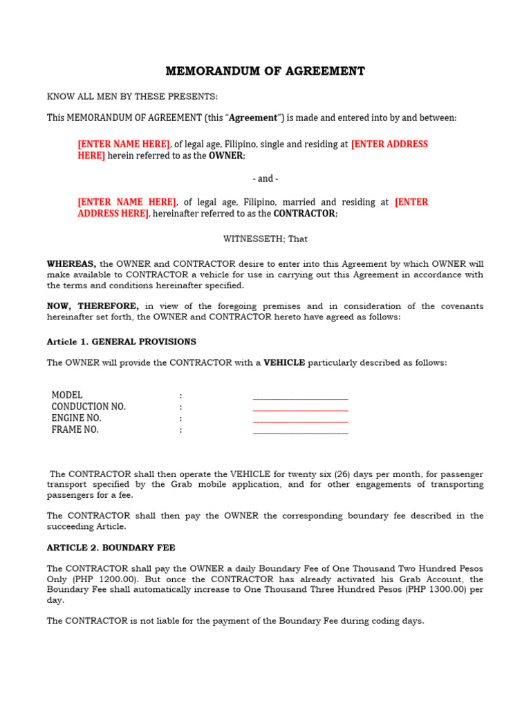 Contract For Grab Repaired | PDF | Employment | Civil Law (Legal System)