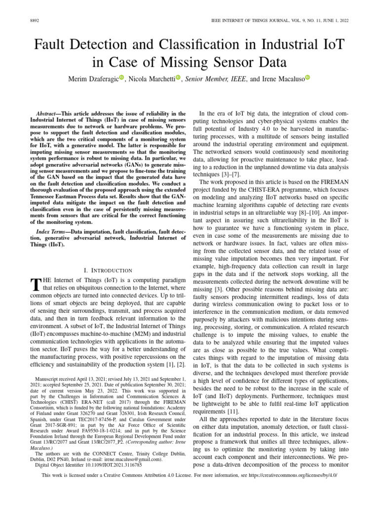 Fault Detection And Classification In Industrial Iot In Case Of Missing