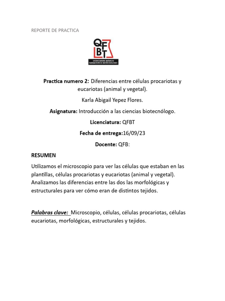 Documento Reporte | PDF | Biología Celular) | Eucariotas