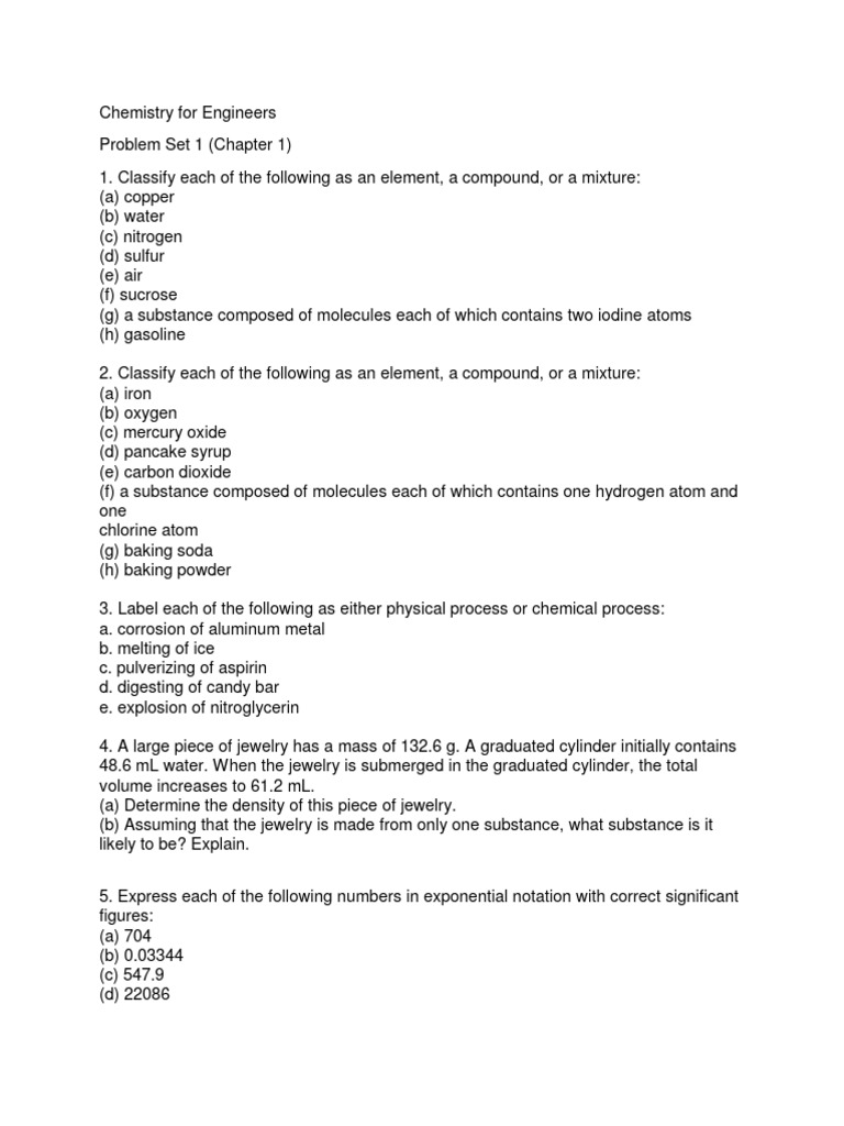 ProbSet 1 Chap 1 | PDF | Chemical Substances | Density