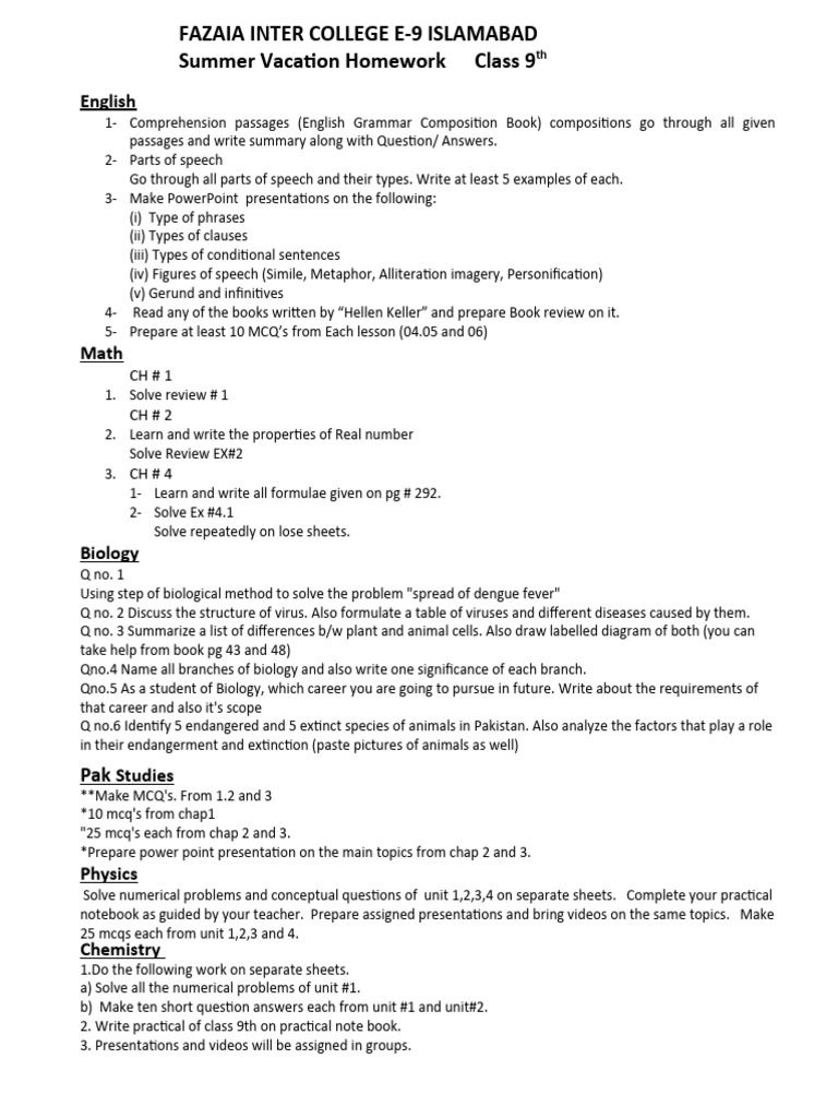 Summer Vication Home Work | PDF | Linguistics