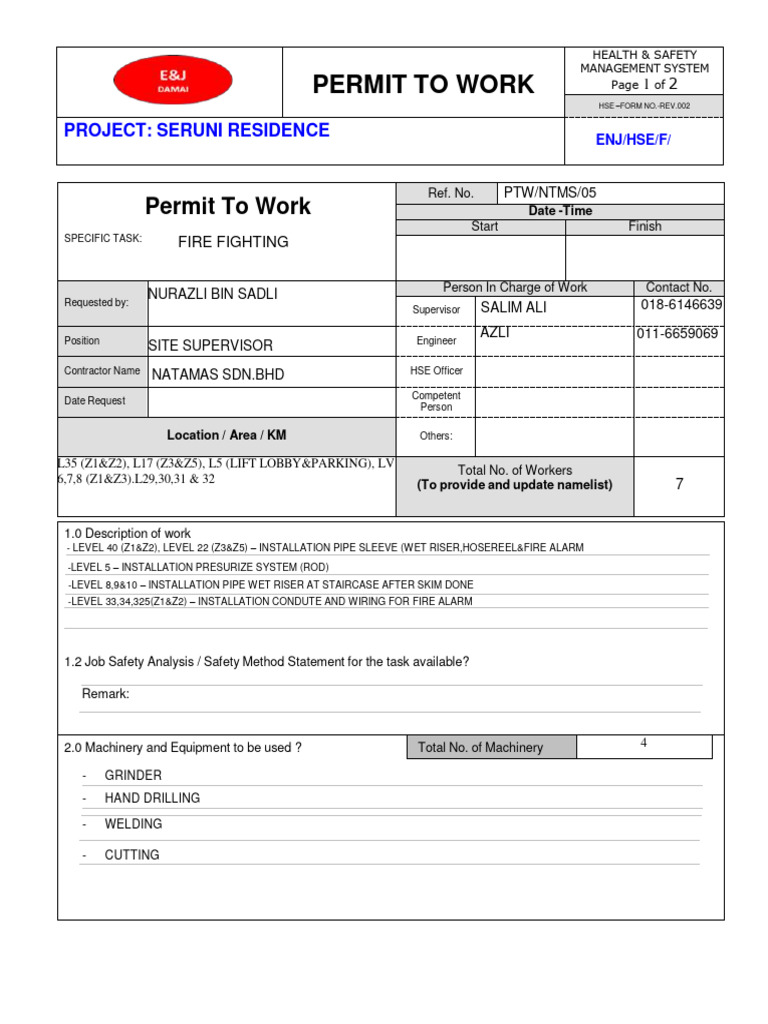 Permit To Work Ref Template | PDF | Business | Labor Relations