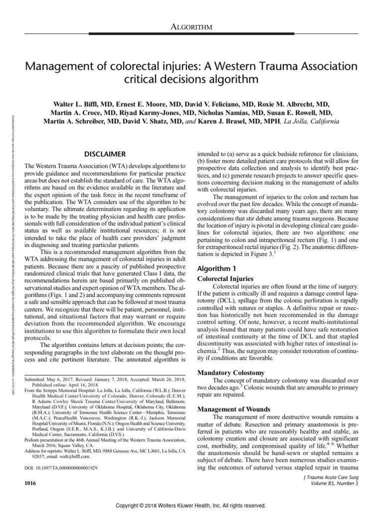 Colorectal Injury Management Algorithm | PDF | Surgery | Injury
