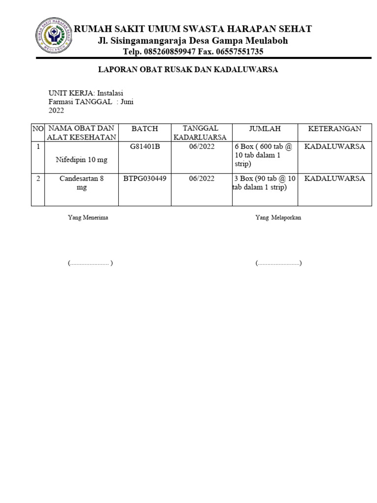 Laporan Obat Rusak Dan Kadaluwarsa - HS | PDF