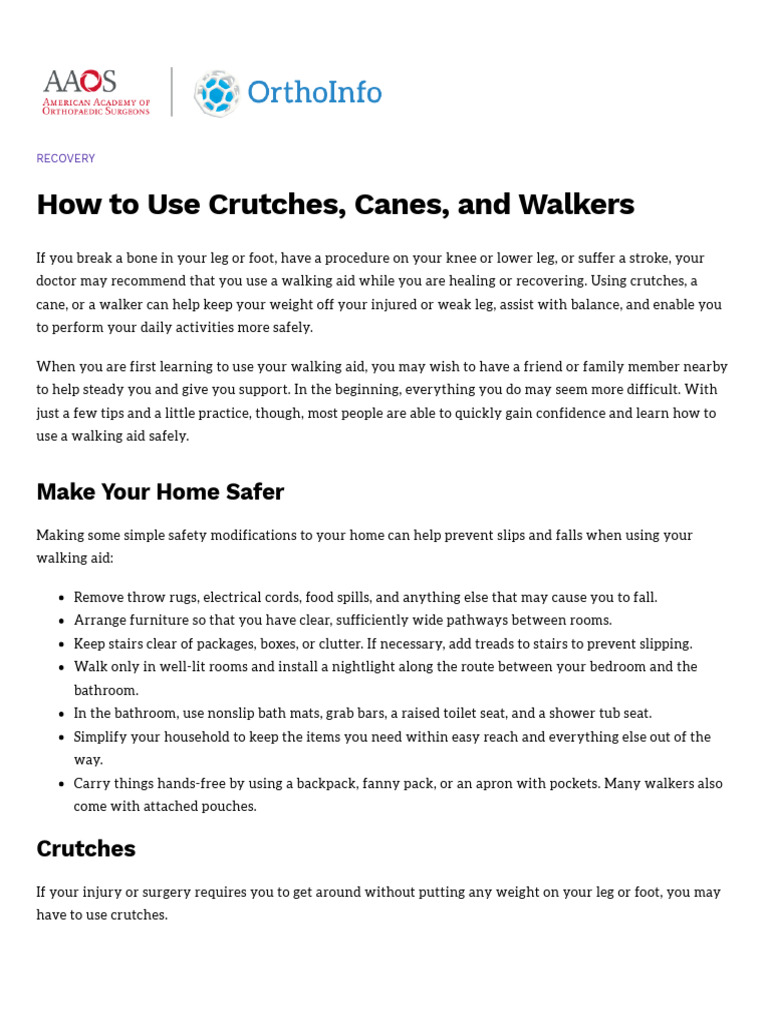 Using Crutches, Canes, and Walkers Safely | PDF | Stairs | Chair