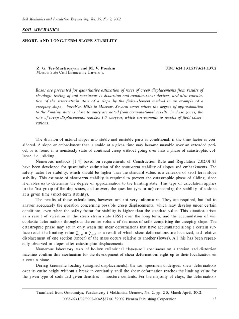 Creep - Sort and Long-Term Slope Stability - Ter-Martirosyan2002 | PDF ...