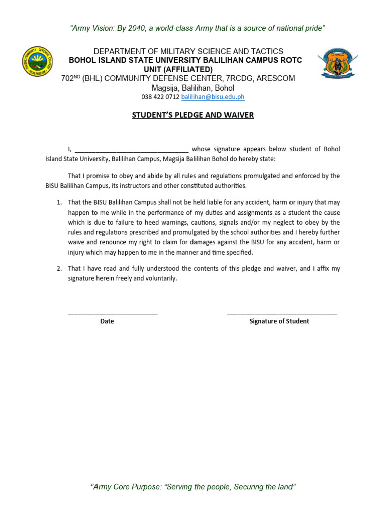 Student Pledge and Waiver | PDF