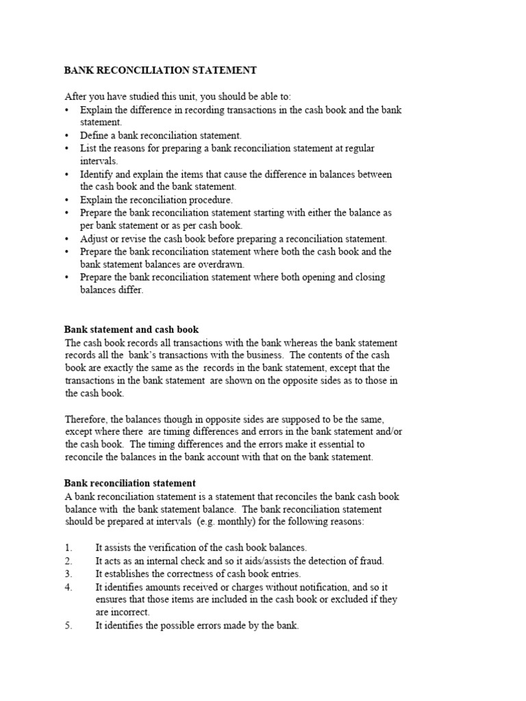 Bank Reconciliation Statement | PDF | Cheque | Banks Bank Reconciliation Statement | PDF | Cheque | Banks