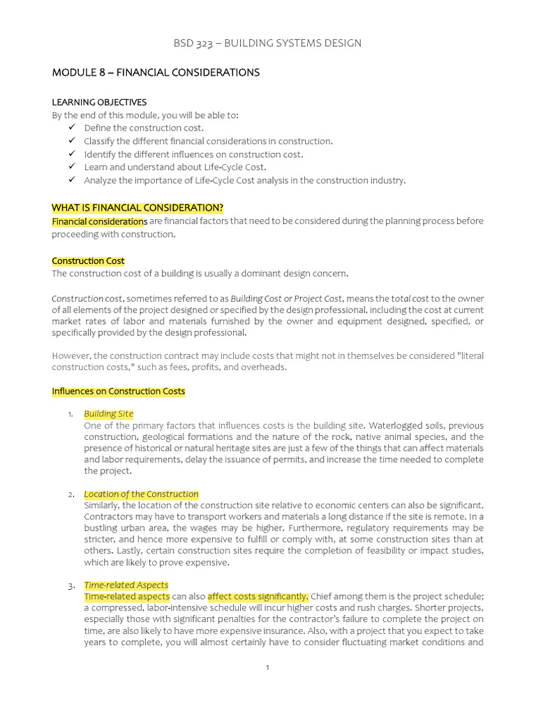 Module 8 Financial Considerations | PDF | Cost | Life Cycle Assessment
