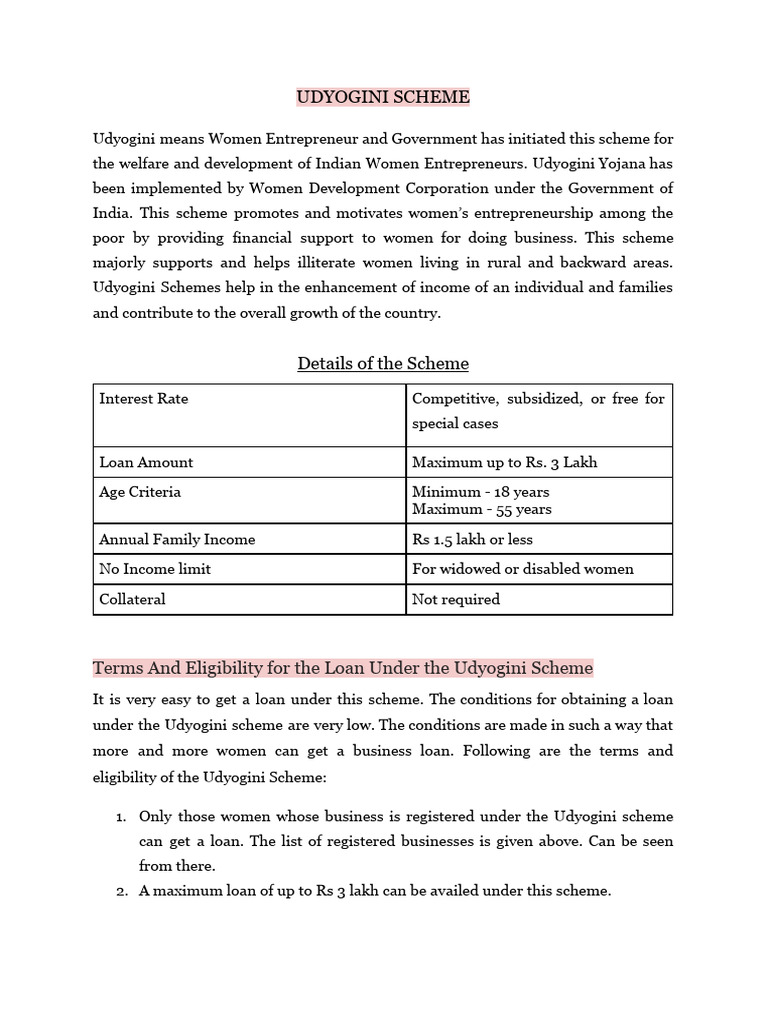 Udyogini Scheme | PDF | Loans | Interest