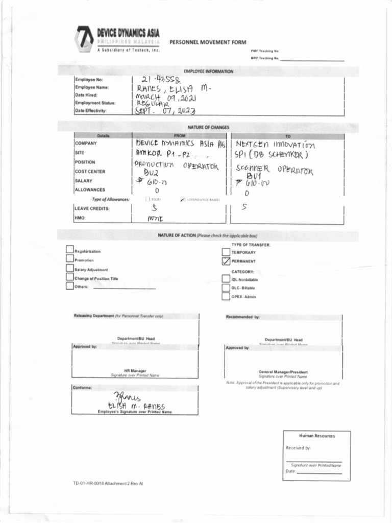 Personnel Movement Form - 000000001 | PDF