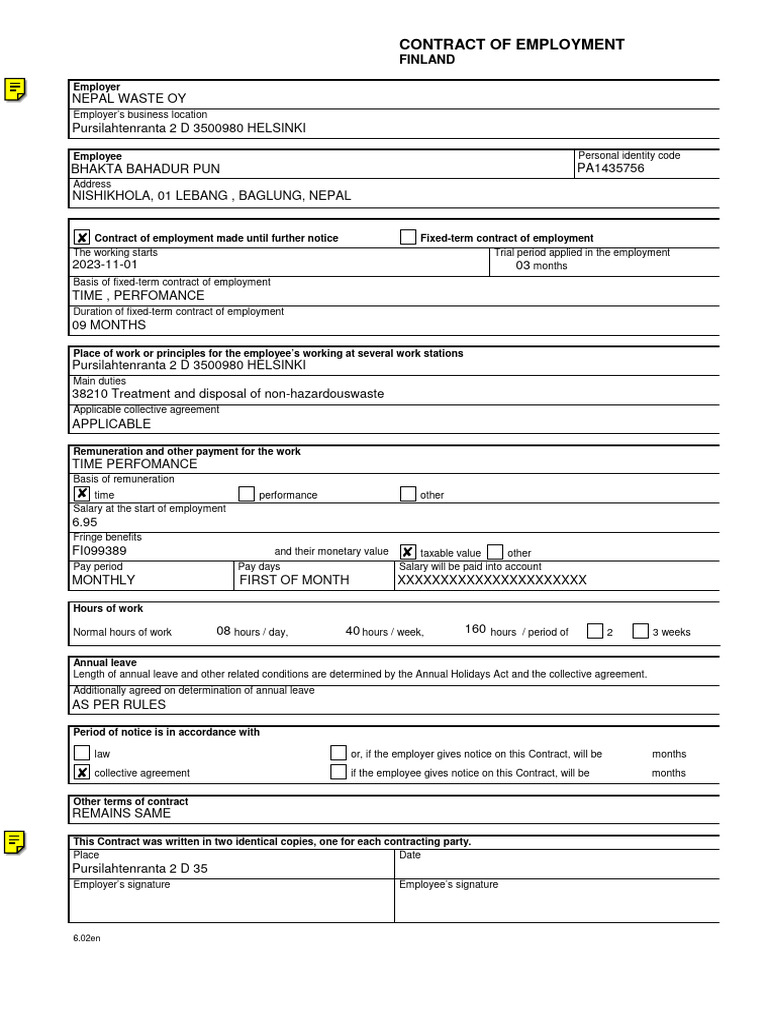 Contract of Employment | PDF | Employment | Salary