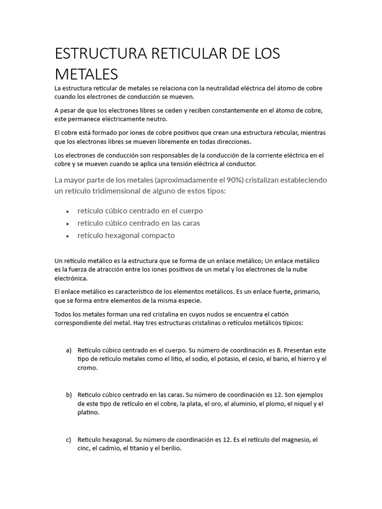 Estructura Reticular de Los Metales | PDF