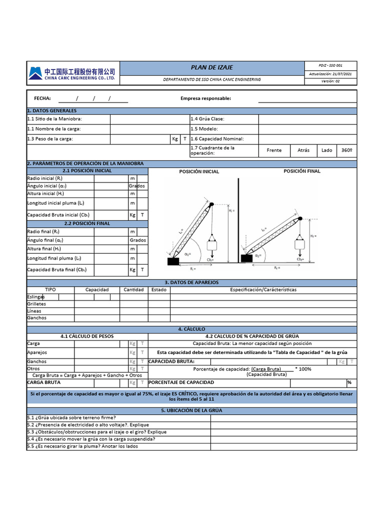 Formato Plan de Izaje Grúa | PDF | Grúa (máquina) | Física Aplicada e Interdisciplinaria