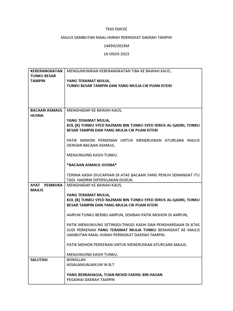 Done Edit TEKS EMCEE MAAL HIJRAH 2023 | PDF