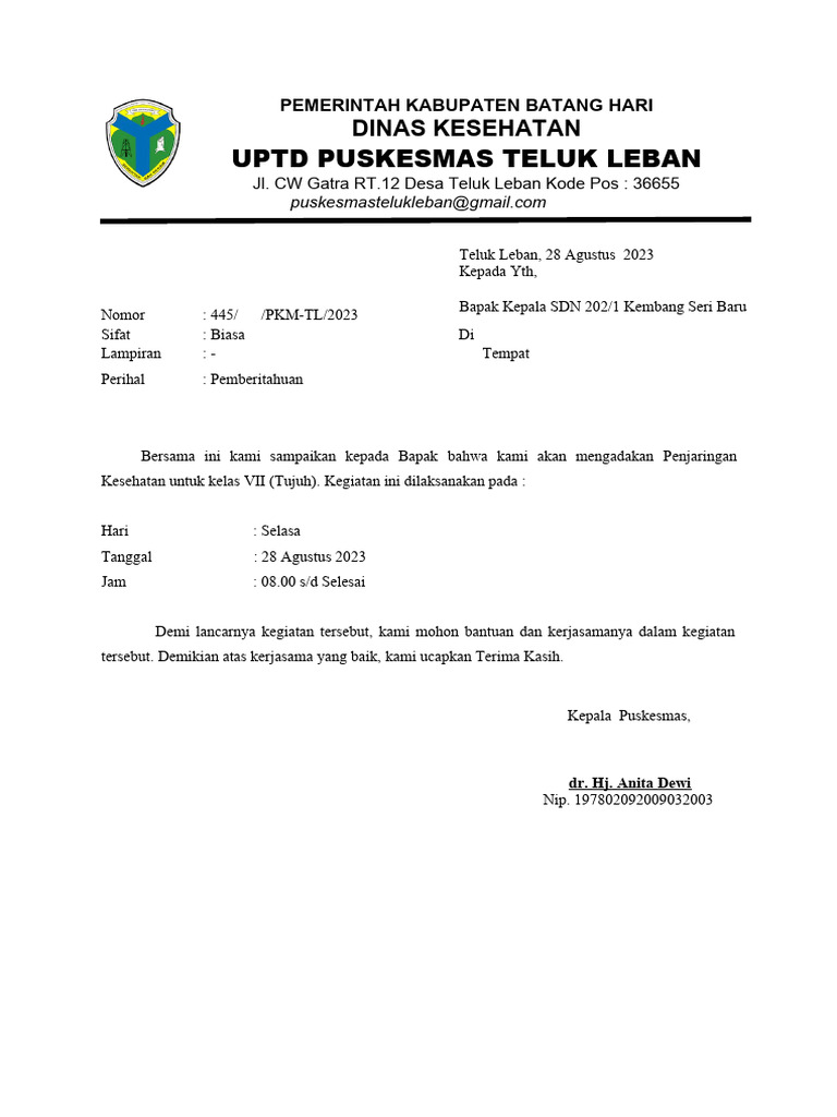 Surat Pemberitahuan Desa | PDF