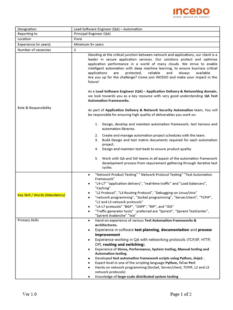 Jd Lse Qa Automation Pdf Computer Network Internet Protocol Suite 0107
