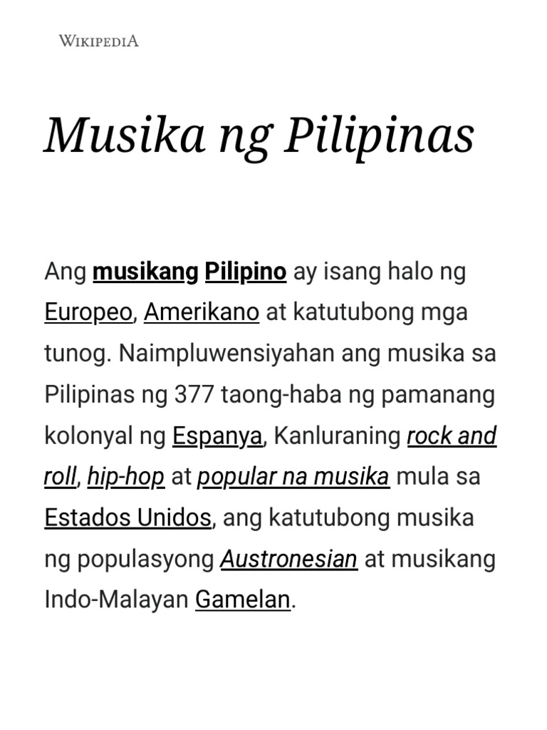 Musika NG Pilipinas - Wikipedia, Ang Malayang Ensiklopedya | PDF